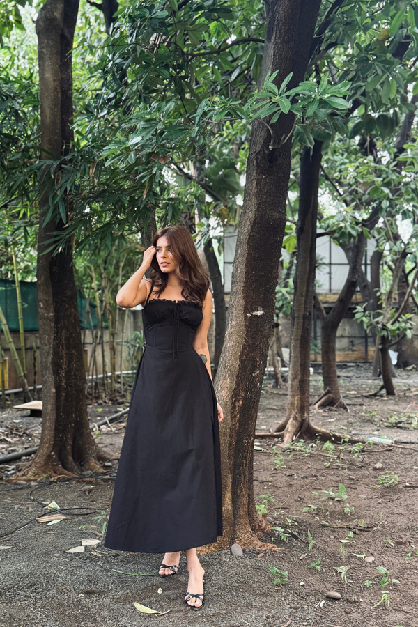 Rene Black Corset Poplin Midi Dress