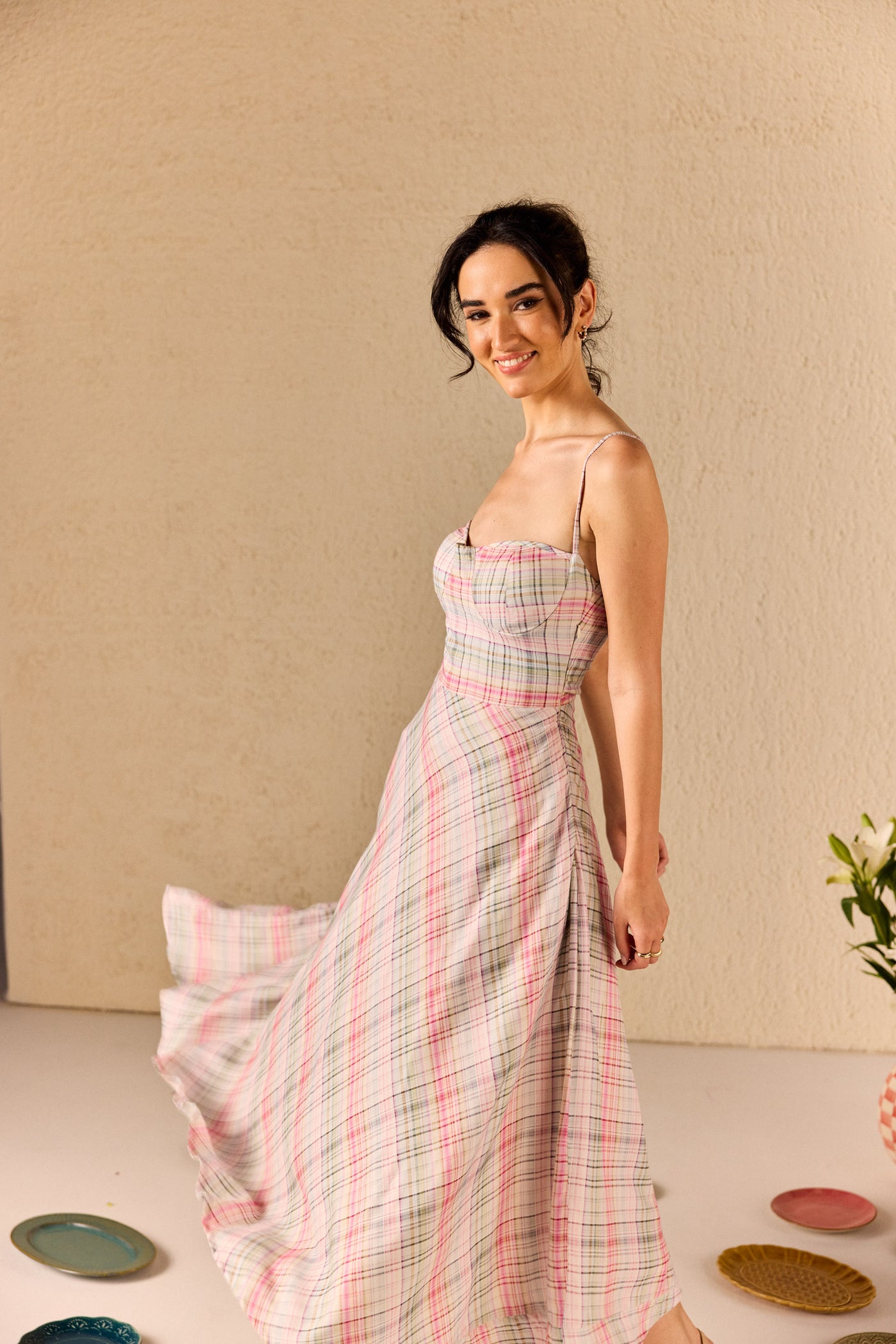 Lucia Checkered Midi Sundress