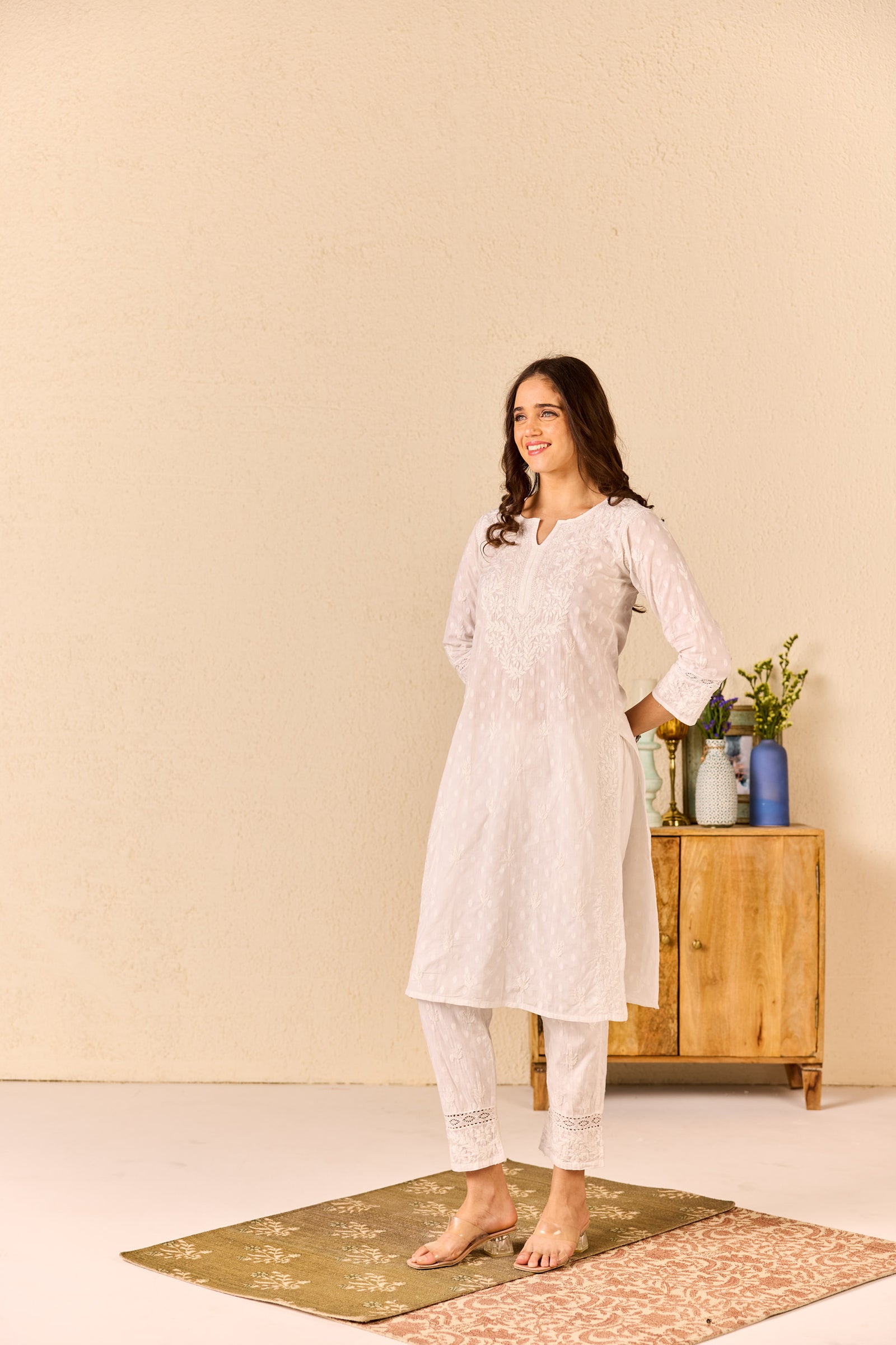 Rimsha White Cotton Hand Embroidered Chikankari Kurta & Pant Set