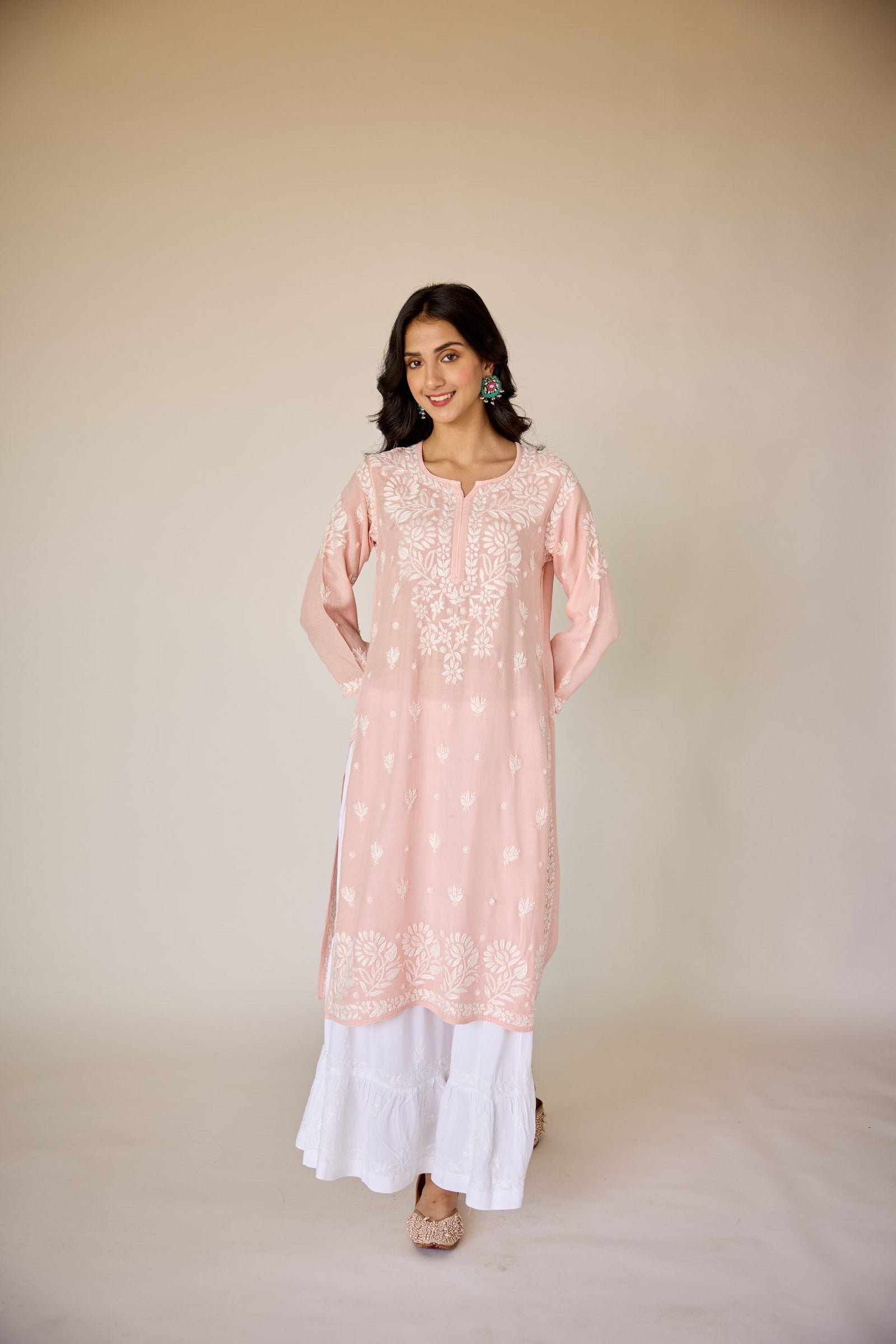 Leen Blush Pink Muslin Hand Embroidered Chikankari Kurta