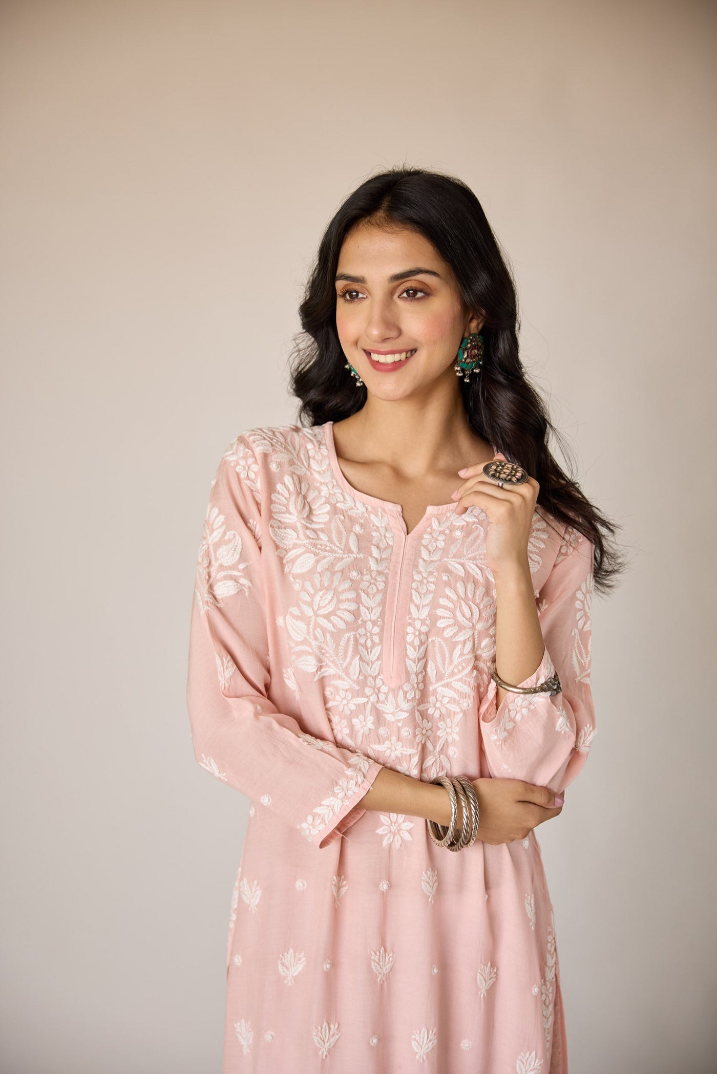 Leen Blush Pink Muslin Hand Embroidered Chikankari Kurta